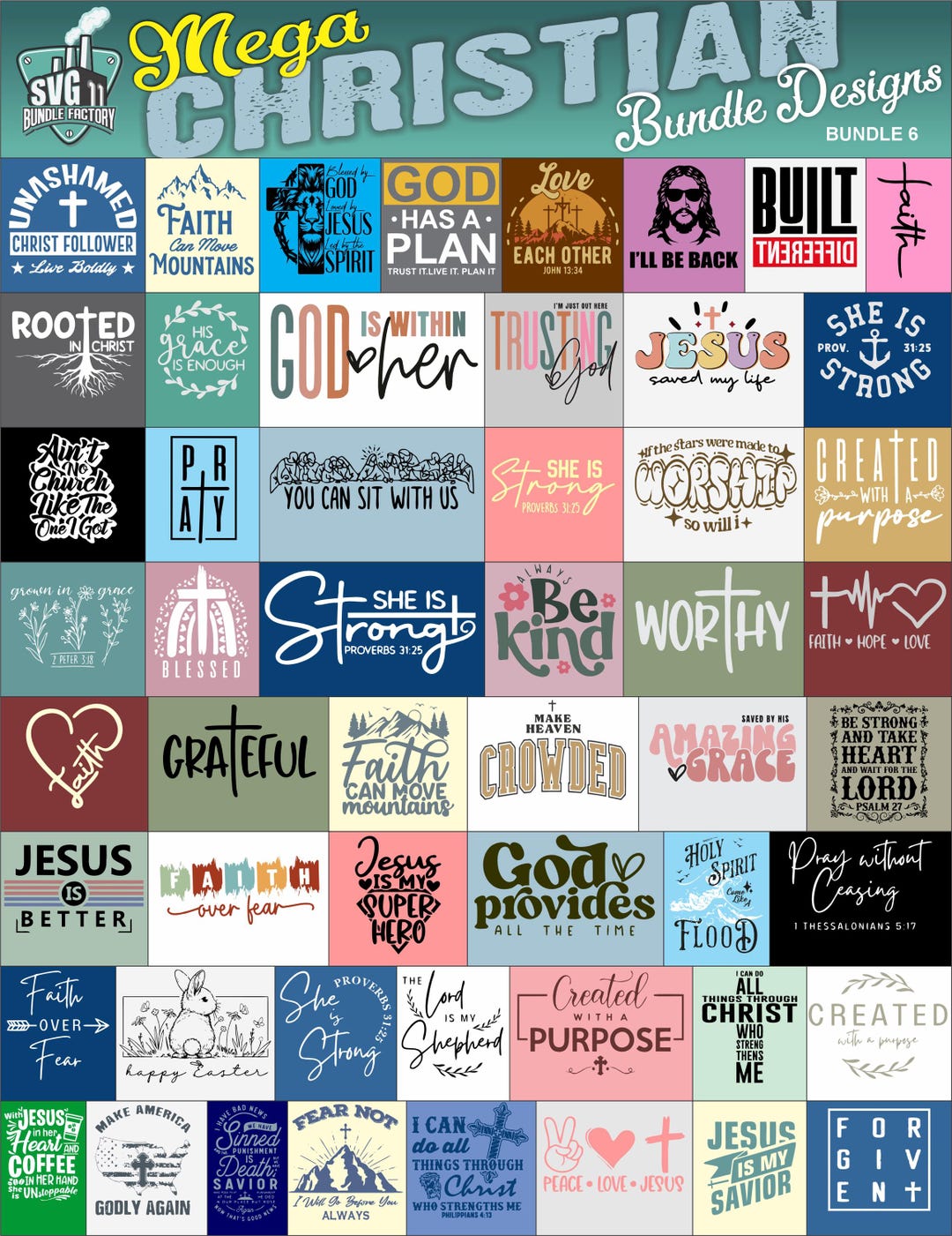 53 Wonderful Faith and Christian Designs Bundle 6, Jesus, Bible ...