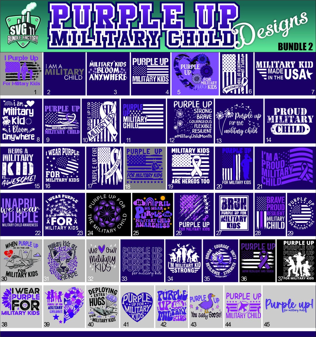 Purple up Military Child Designs Bundle, SVG, Cricut - Etsy