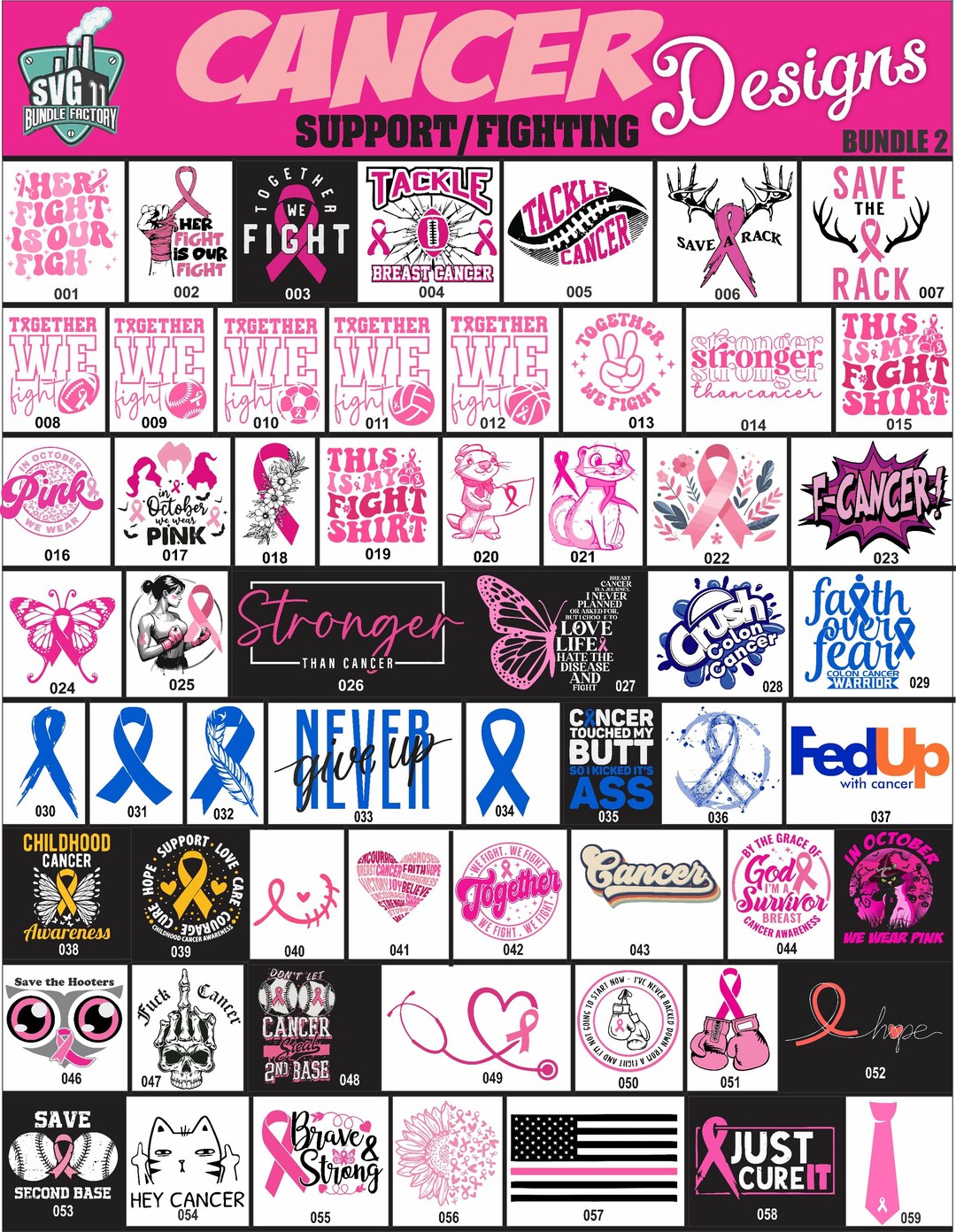 59 Cancer Bundle 2 Designs, Svg, Cricut, Fighter, Survivor, Stronger ...