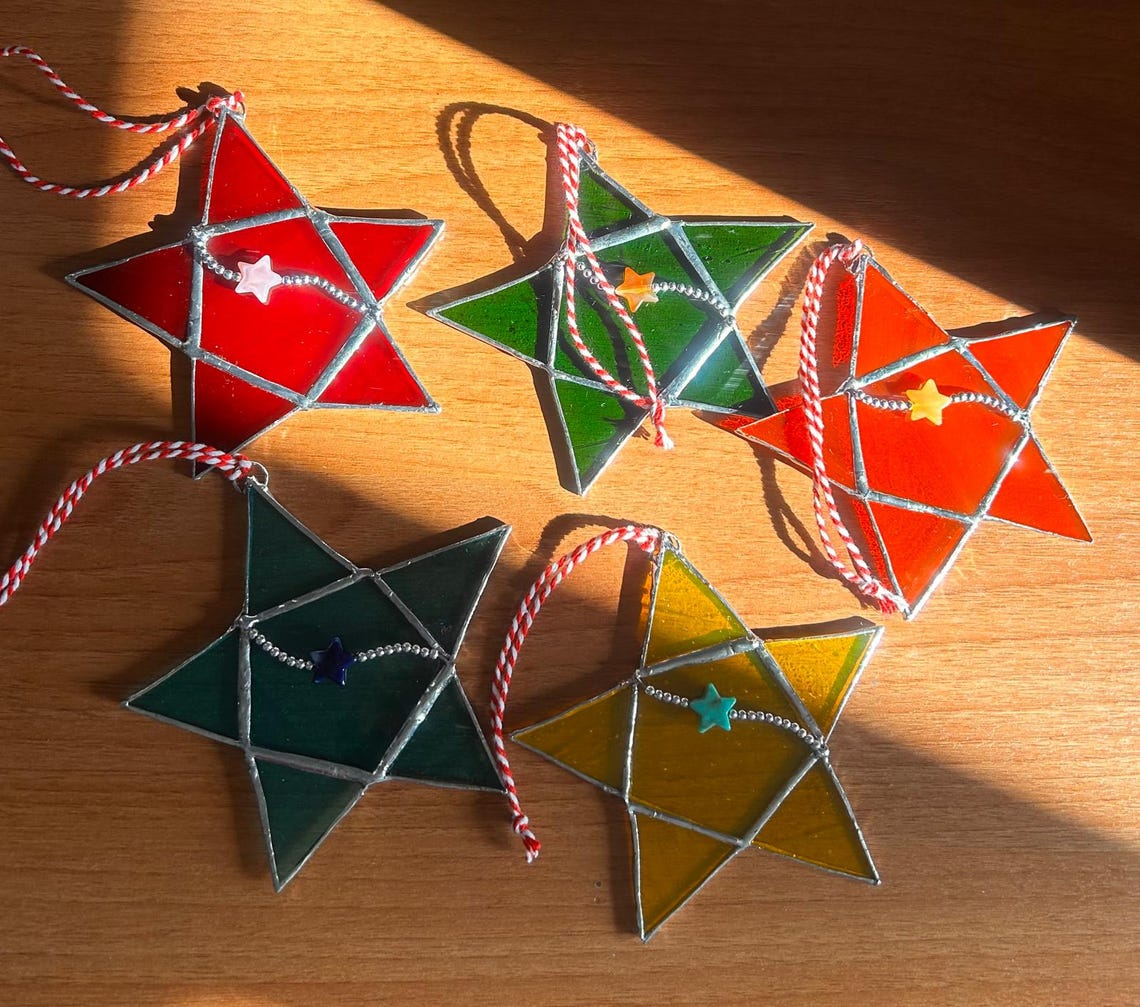 Stained Glass Star Set - 5-piece Shimmering Christmas Tree Ornaments - Etsy
