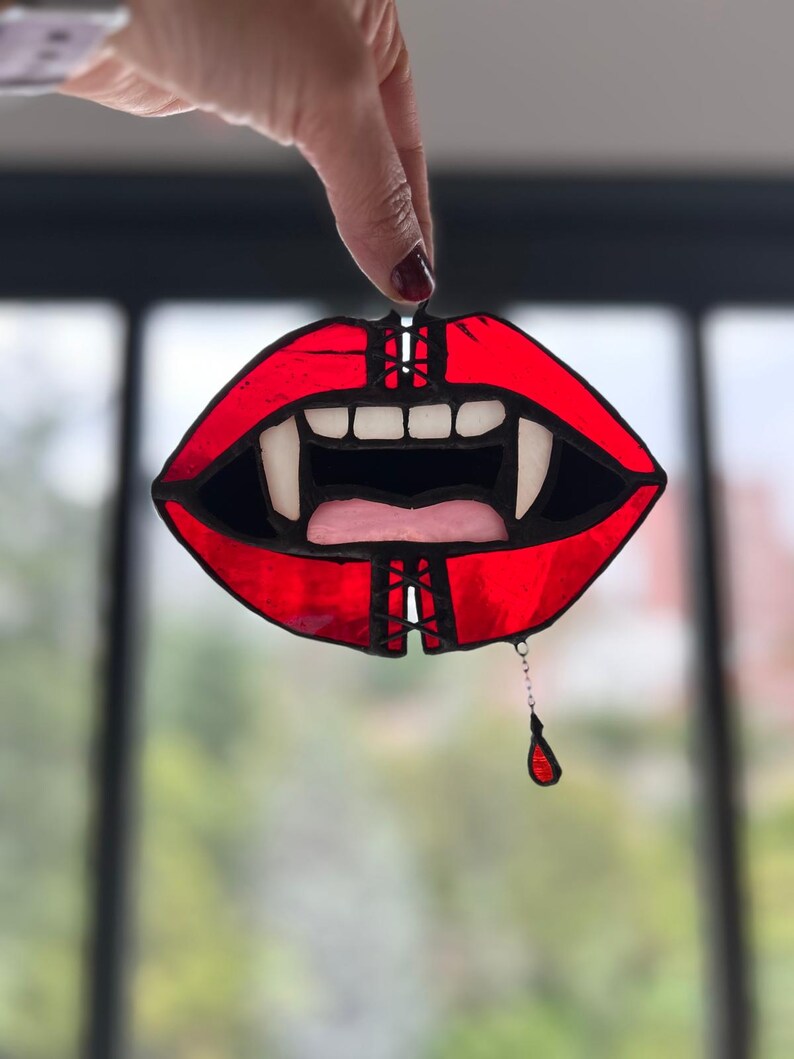 Vampire Lips Stained Glass Art: Gothic Halloween Decor - Etsy