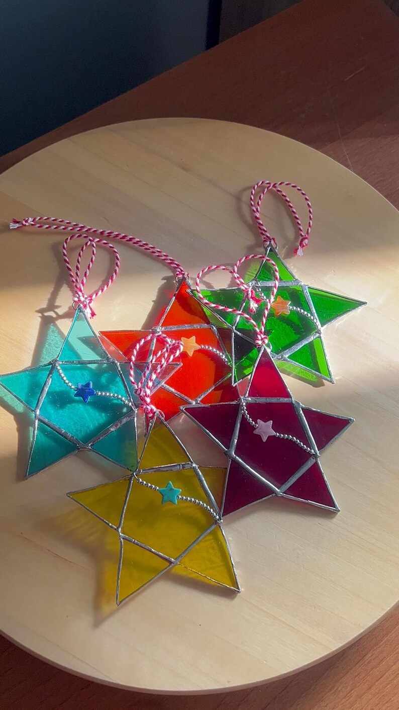 Stained Glass Star Set - 5-piece Shimmering Christmas Tree Ornaments - Etsy