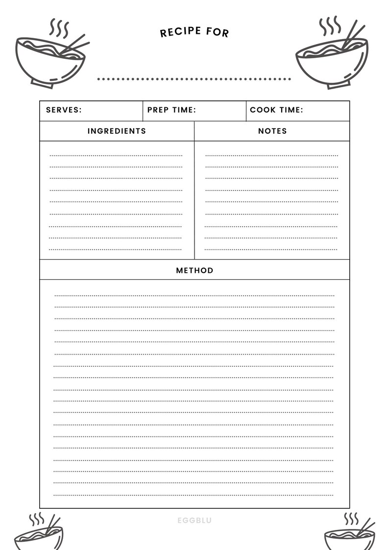 Printable Recipe Template | Ready-to-print PDF | Includes 3 Paper Sizes ...