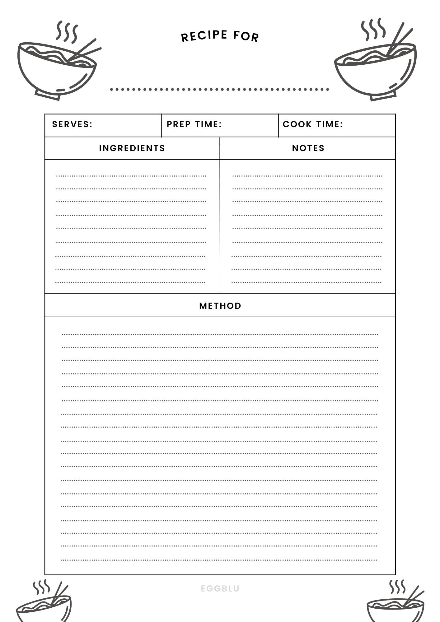 Printable Recipe Template Ready-to-print PDF Includes 3 Paper Sizes: US ...