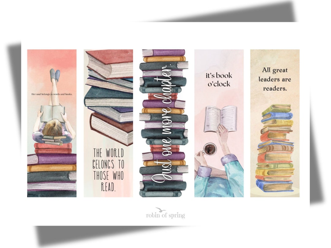 Bookworm's Delight: Printable Watercolor Bookmark Set Digital Instant ...