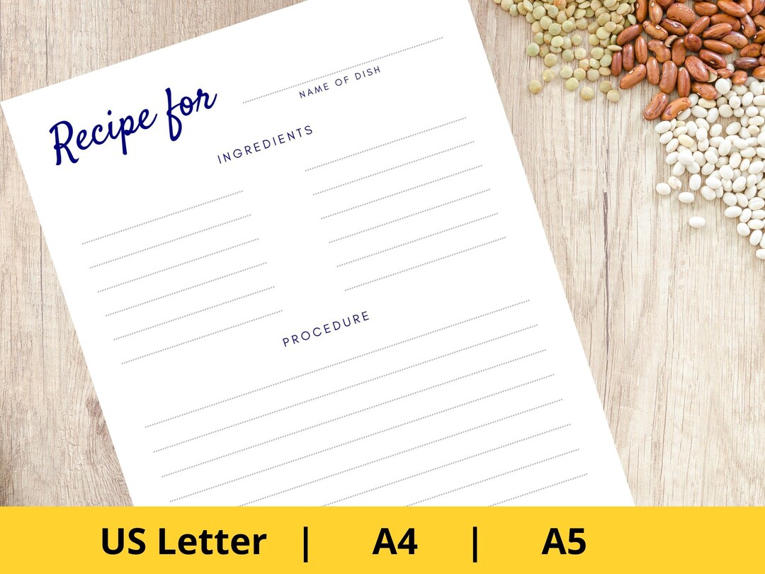 Printable Recipe Template Ready-to-print PDF Includes 3 Paper Sizes: US ...