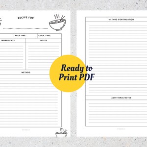 Printable Recipe Template | Ready-to-print PDF | Includes 3 Paper Sizes ...