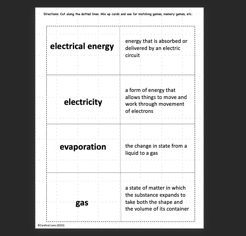 Science Classroom Vocabulary Activities - Matter - Etsy
