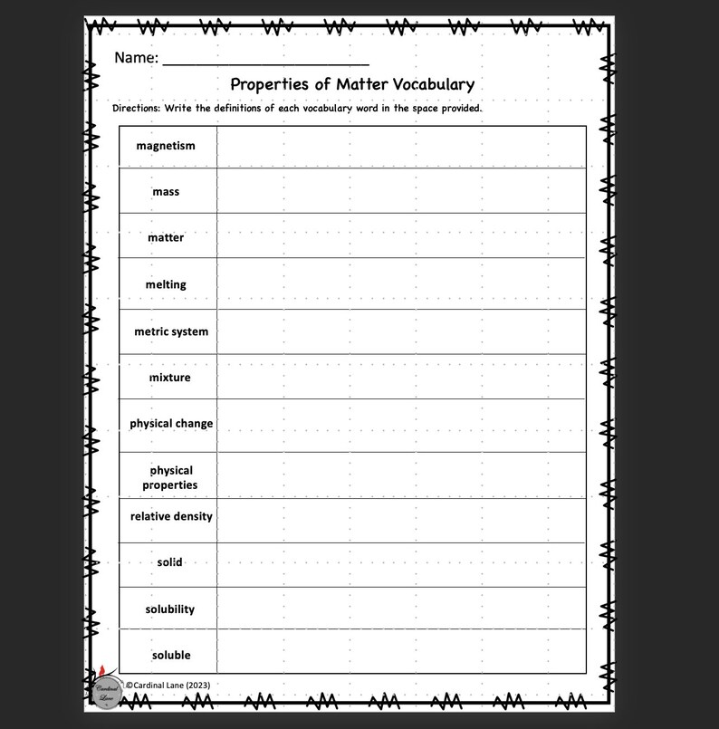 Science Classroom Vocabulary Activities - Matter - Etsy