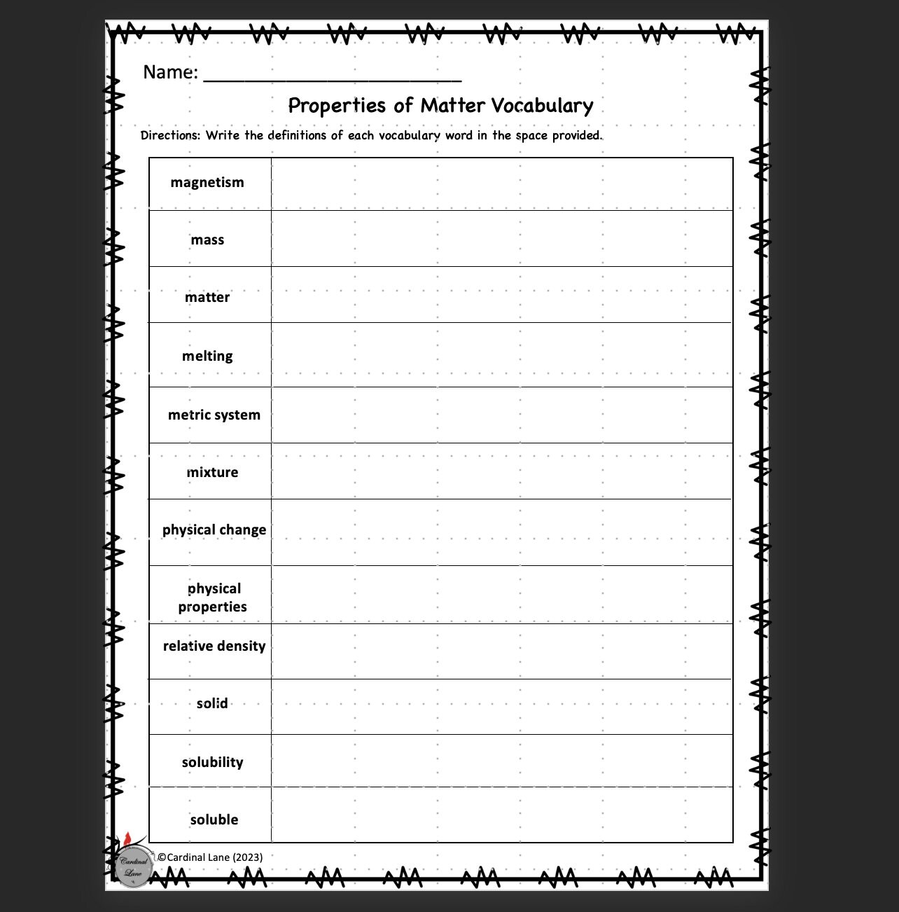 Science Classroom Vocabulary Activities - Matter - Etsy