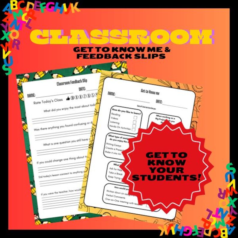 Classroom Get to Know Your Students and Feedback Slips - Etsy
