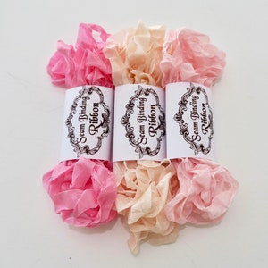 Seam Binding,ribbon, Scrunched,shabby Ribbon,crinkled Ribbon,pink ...