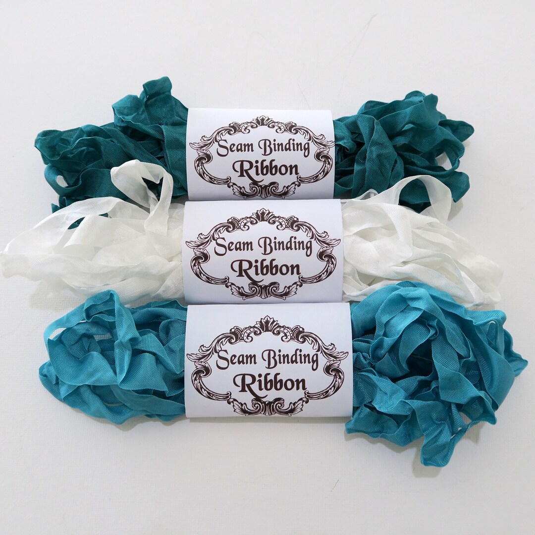 Seam Binding,scrunched, Shabby Crinkled Ribbon, Turquoise,white Rayon ...
