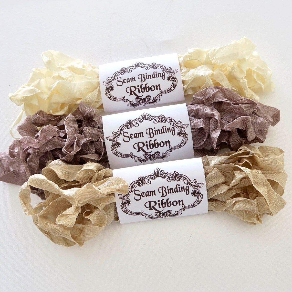 Seam Binding Ribbon,scrunched Ribbon, Shabby Crinkled Ribbon, Beige ...