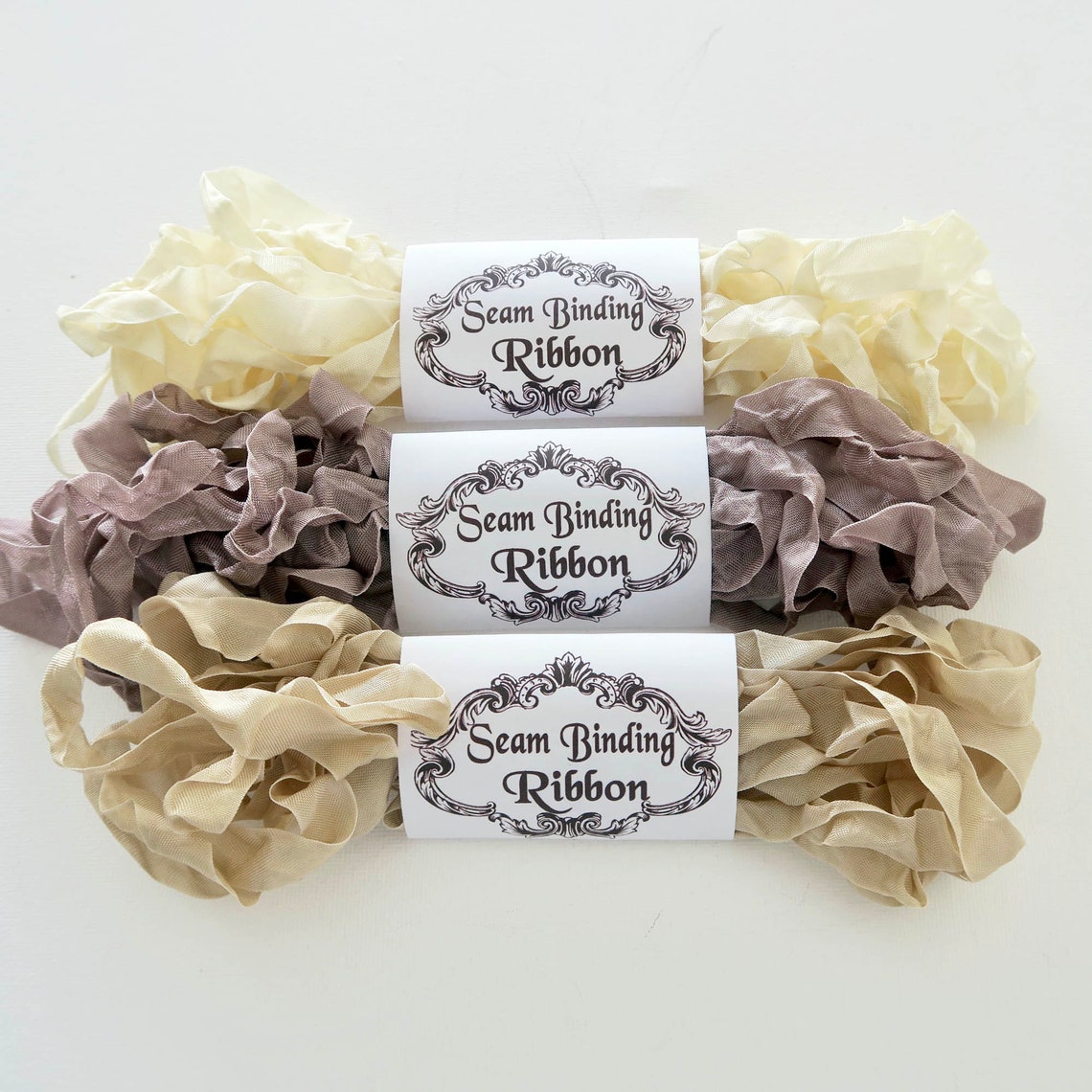 Seam Binding Ribbon,scrunched Ribbon, Shabby Crinkled Ribbon, Beige ...