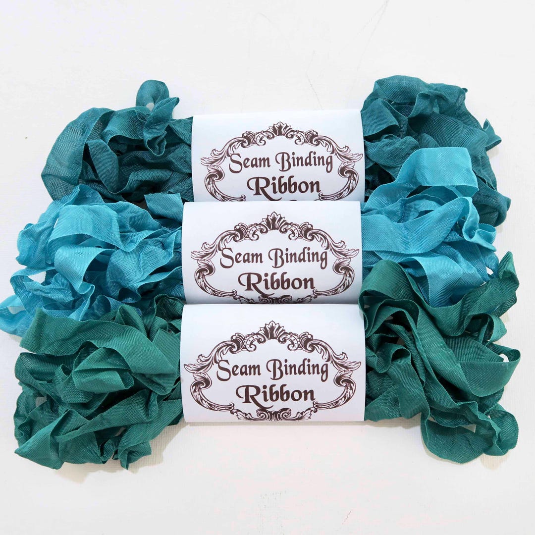 Seam Binding Ribbon, Scrunched, Shabby Crinkled Ribbon, Dark Turquoise ...