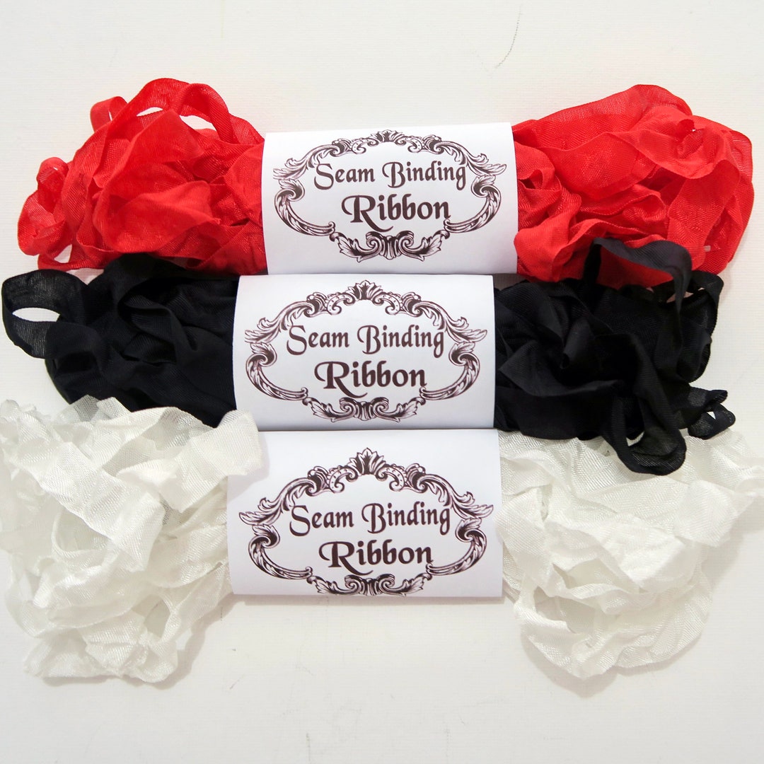 Seam Binding Ribbon, Scrunched Shabby, Crinkled, Red, Black, White ...