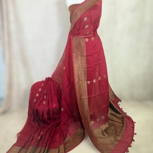 Maroon Kora Silk Banarasi Saree: Gold Zari Brocade Wedding Sari - Etsy