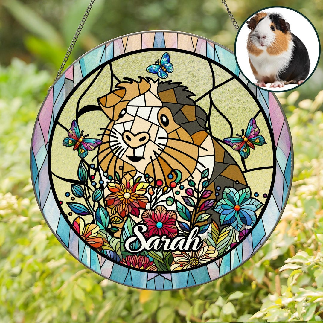 Customize Guinea Pigs Portrait Stained Glass Suncatcher, Guinea Pigs ...