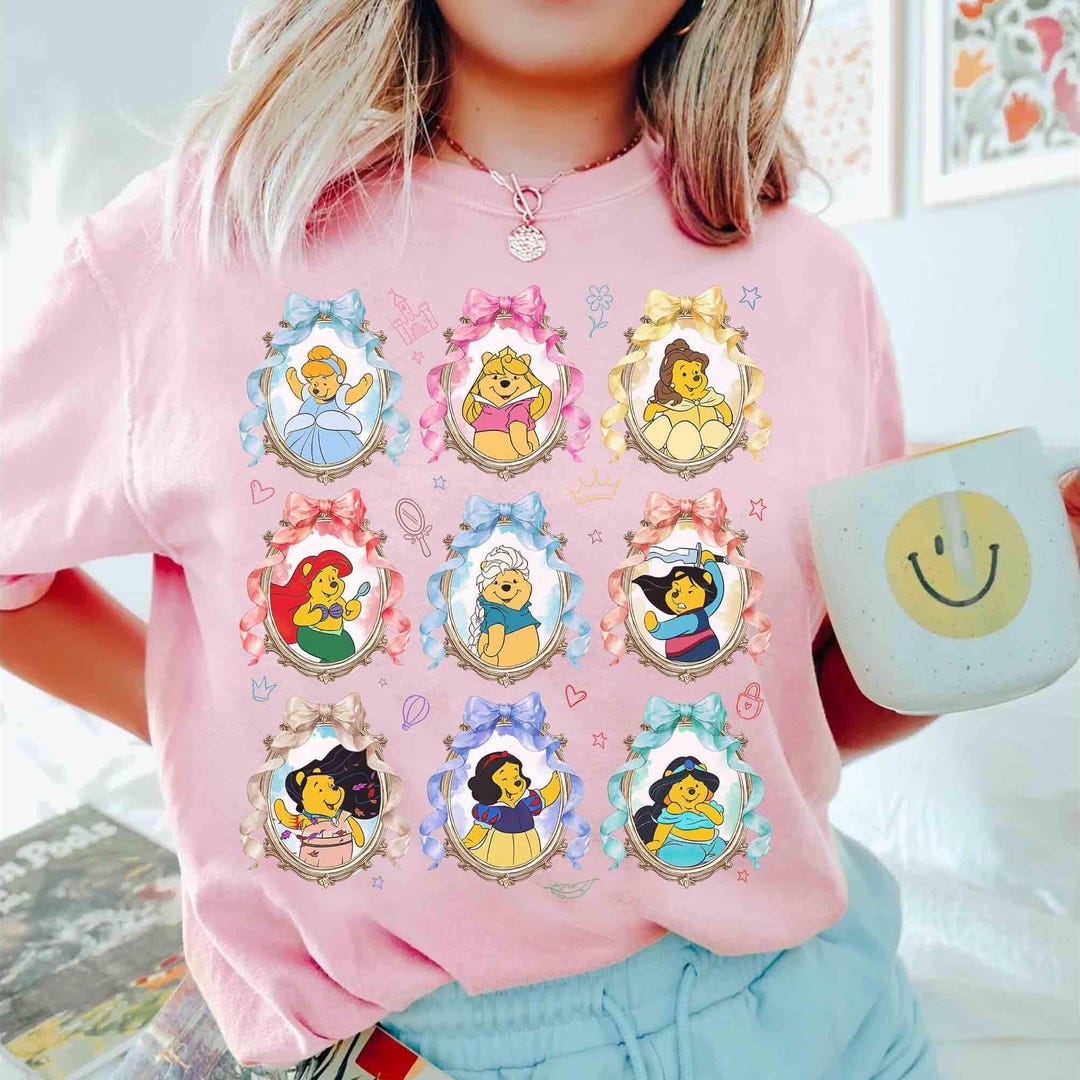 Coquette Bows Pooh Bear Custom Disney Princess Characters T-shirt ...