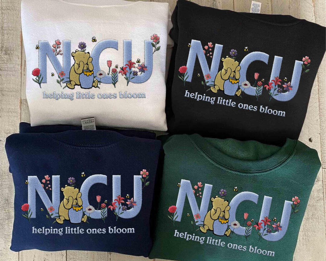 Embroidered Pooh Bear Floral NICU Sweatshirt Hoodie, Neonatal Intensive ...