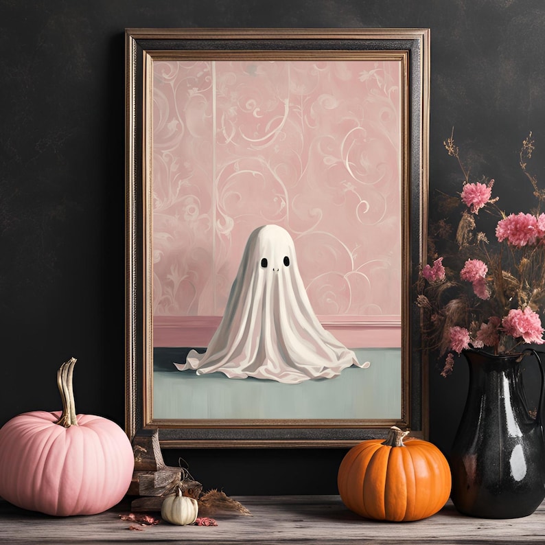 Ghost in Front of Wall Printable Wall Art for Halloween, Vintage ...