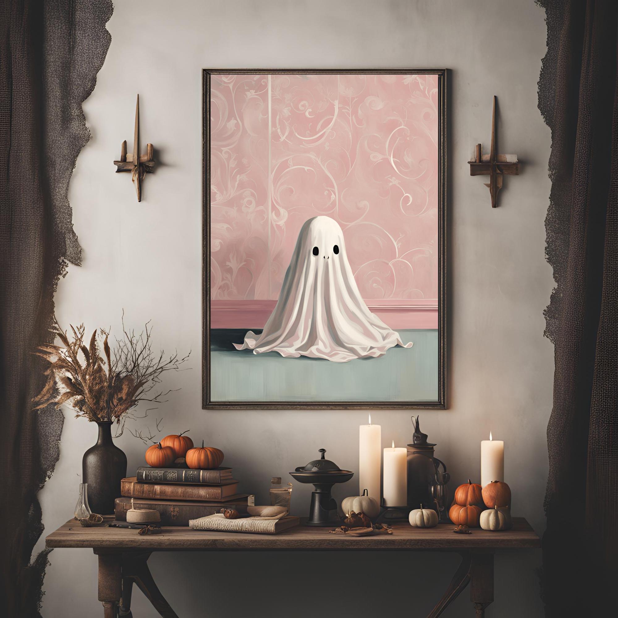 Ghost in Front of Wall Printable Wall Art for Halloween, Vintage ...