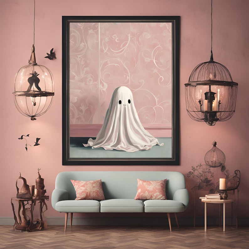 Ghost in Front of Wall Printable Wall Art for Halloween, Vintage ...