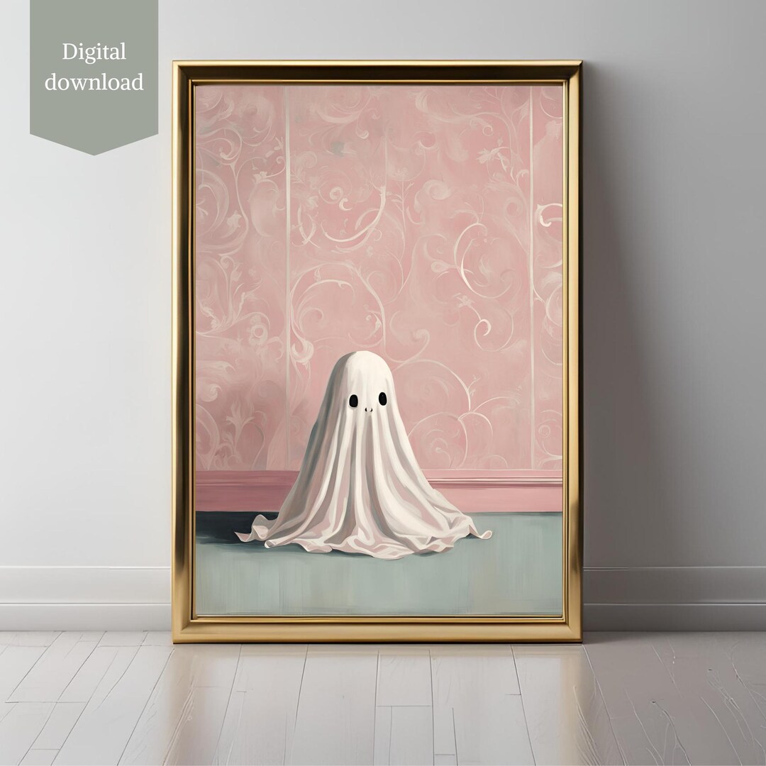 Ghost in Front of Wall Printable Wall Art for Halloween, Vintage ...