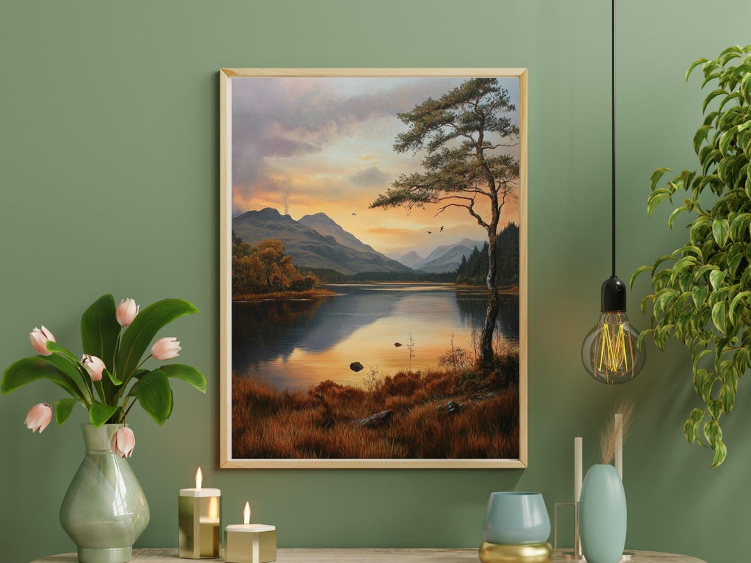A Painting of a Loch in Scotland, Serene Loch Painting in the Scottish ...