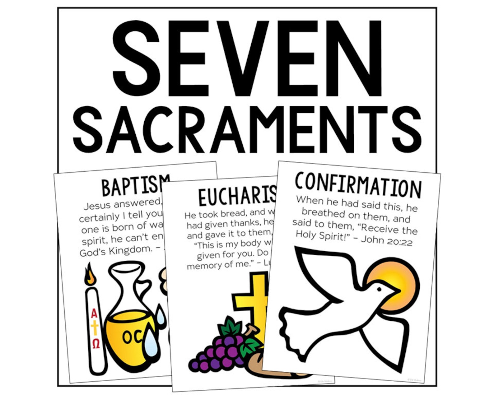 Seven Sacraments for Kids Catholic Poster & Coloring Page Homeschool ...