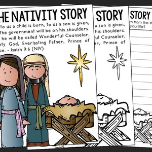 THE NATIVITY STORY Bible Story Coloring Page Activity Poster | Sunday ...