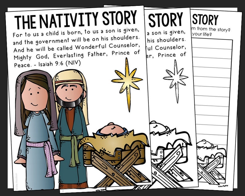 THE NATIVITY STORY Bible Story Coloring Page Activity Poster Sunday ...