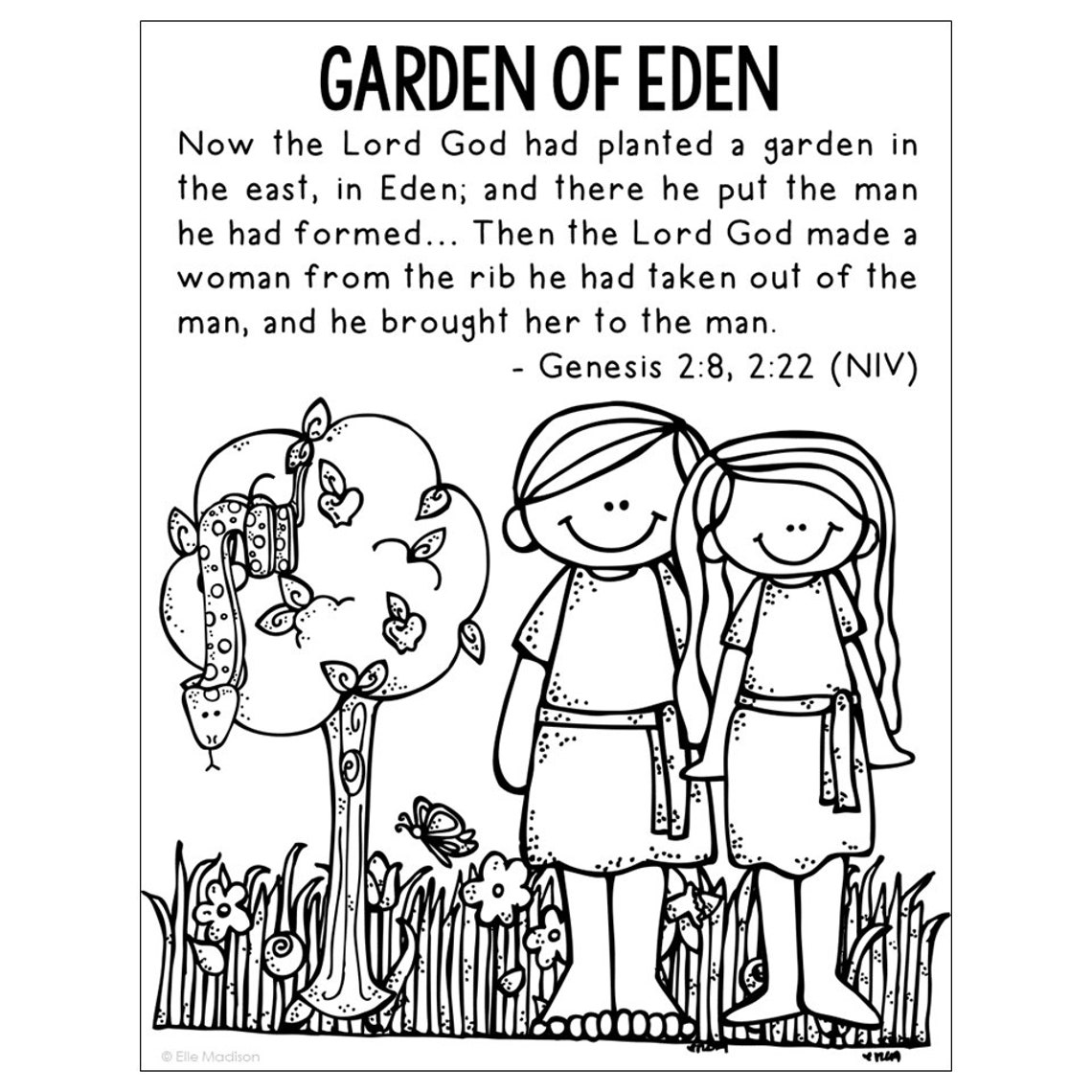 ADAM and EVE Bible Story Coloring Page Activity Sunday School Lesson ...
