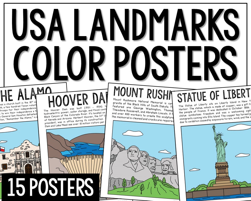 USA AMERICAN LANDMARKS Color Posters Geography Class - Etsy