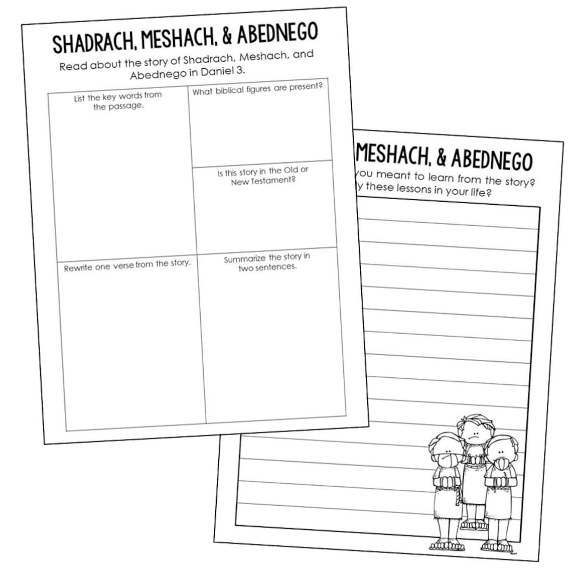 SHADRACH, MESHACH, & ABEDNEGO Bible Story Coloring Page Activity Sunday ...