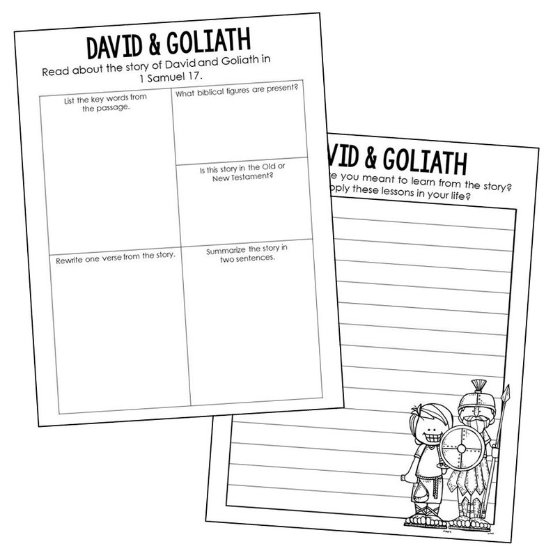 DAVID and GOLIATH Bible Story Coloring Page Activity Sunday School ...