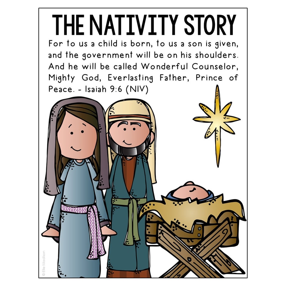 THE NATIVITY STORY Bible Story Coloring Page Activity Poster Sunday ...