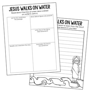 JESUS WALKS on WATER Bible Story Coloring Page Activity | Sunday School ...