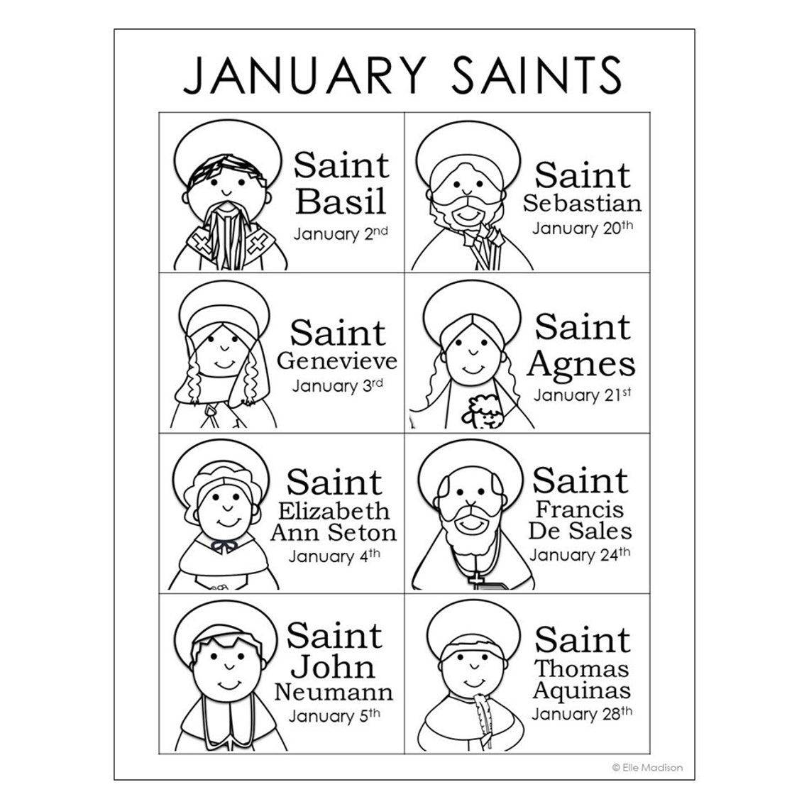 CATHOLIC SAINTS of the MONTH Coloring Pages Lesson Activity | Etsy Canada