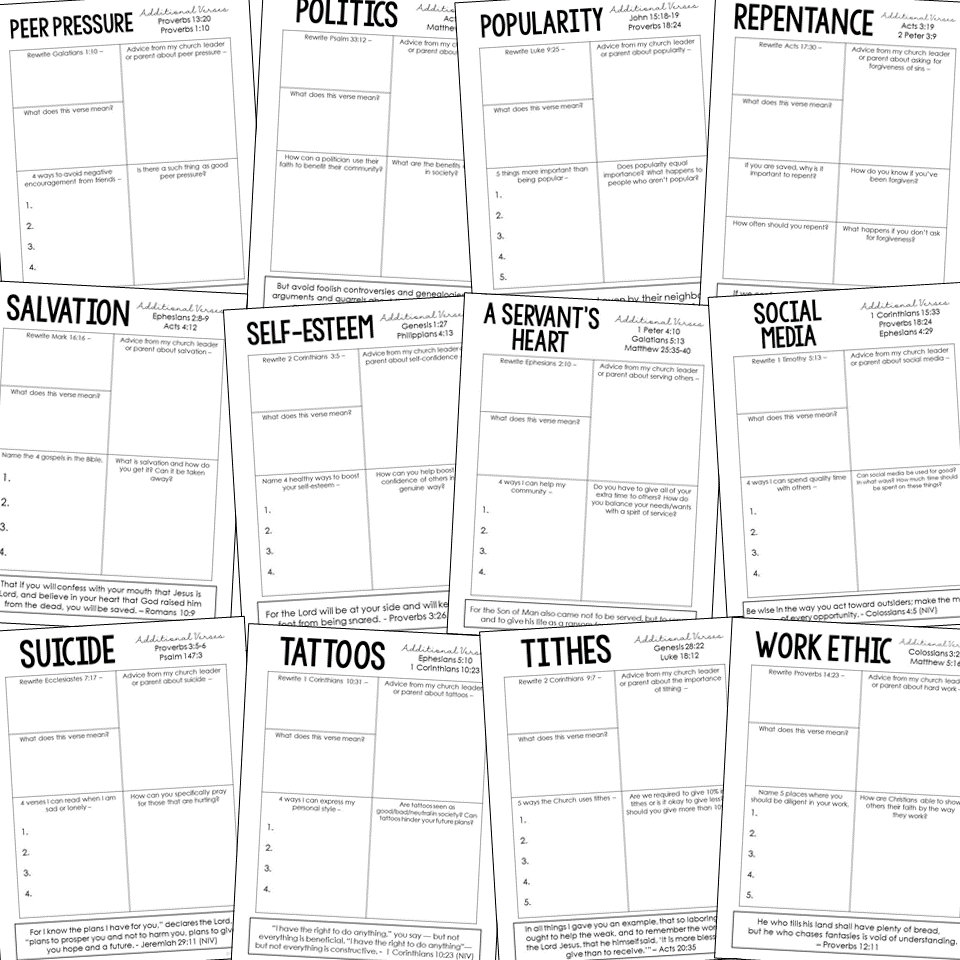 Teen Bible Journal (40 Topics) | Christian Homeschool Printable | Teen ...