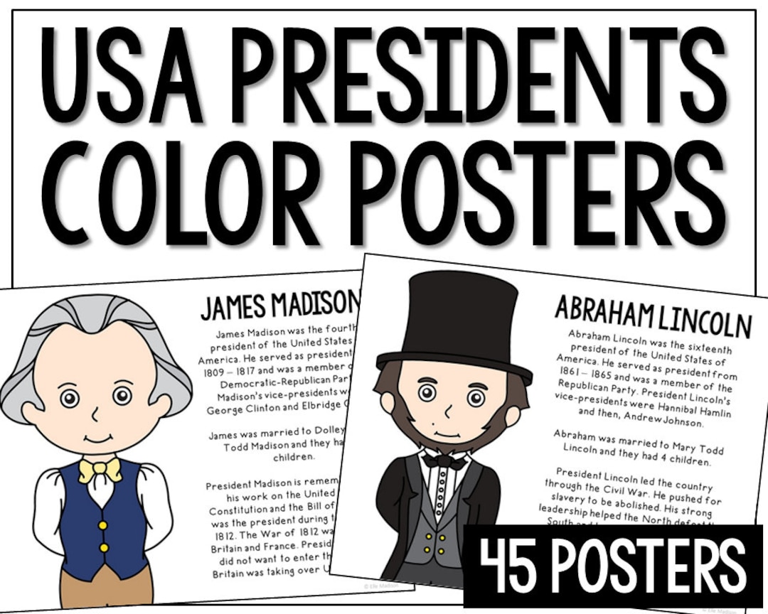 US PRESIDENTS Color Posters Bulletin Board Classroom Decor - Etsy