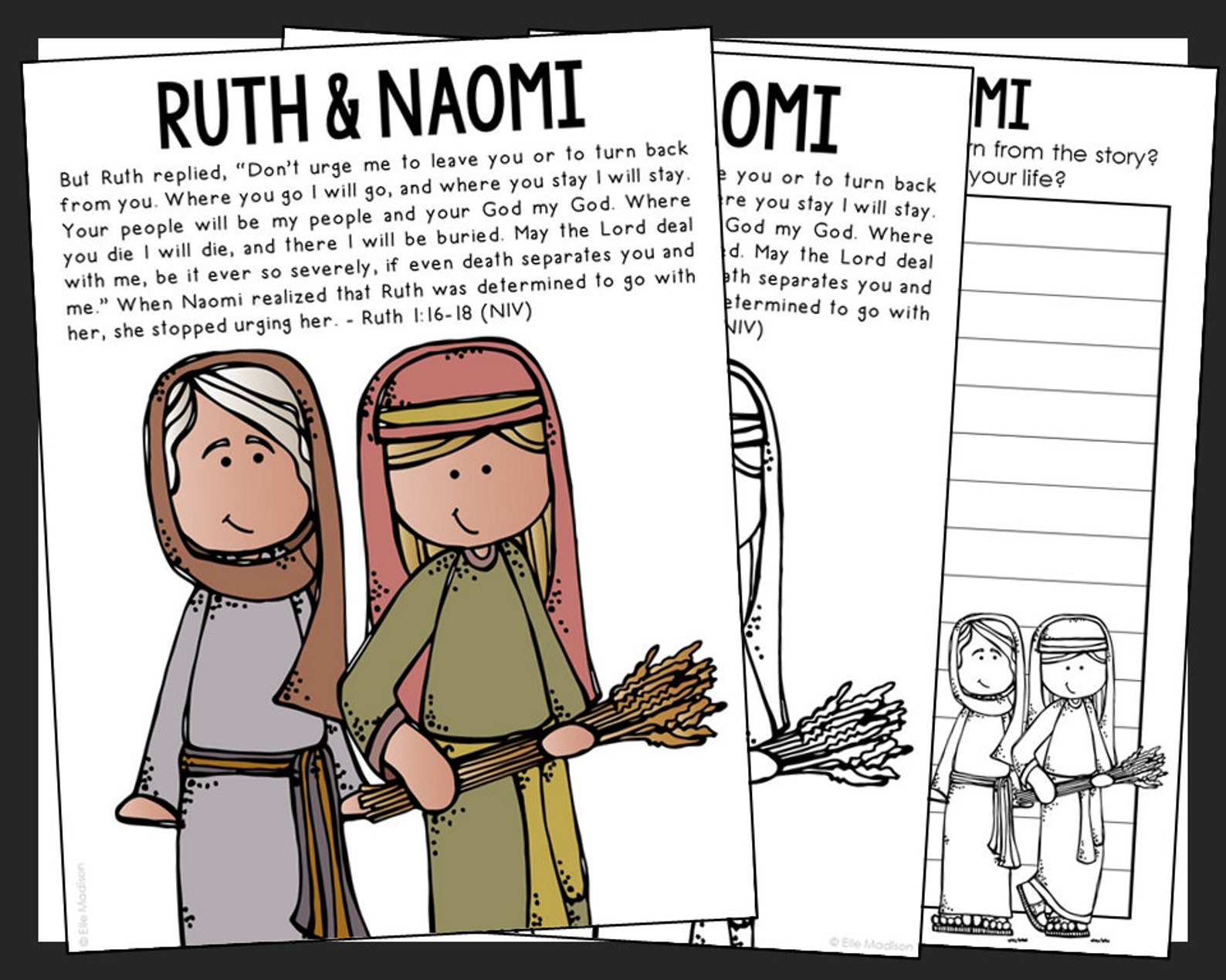 RUTH and NAOMI Bible Story Coloring Page Activity Sunday School Lesson ...