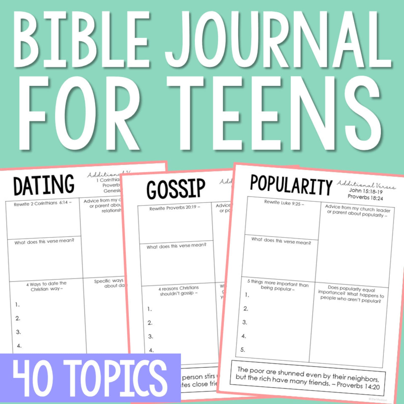 Teen Bible Lessons Bundle | Homeschool and Church Printable Worksheets ...