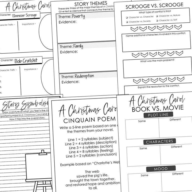 A CHRISTMAS CAROL Novel Study Unit Activities Book Report Movie Guide ...