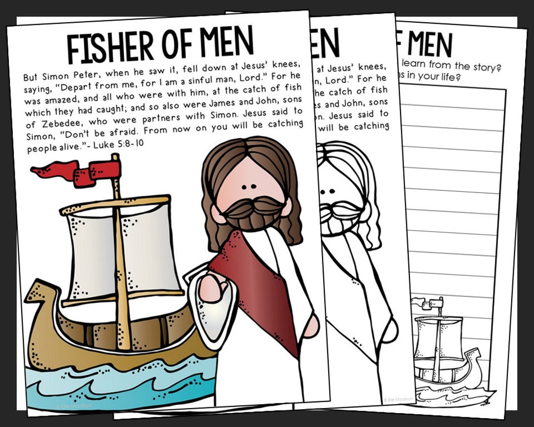 FISHER OF MEN Bible Story Coloring Page Activity | Sunday School Lesson ...