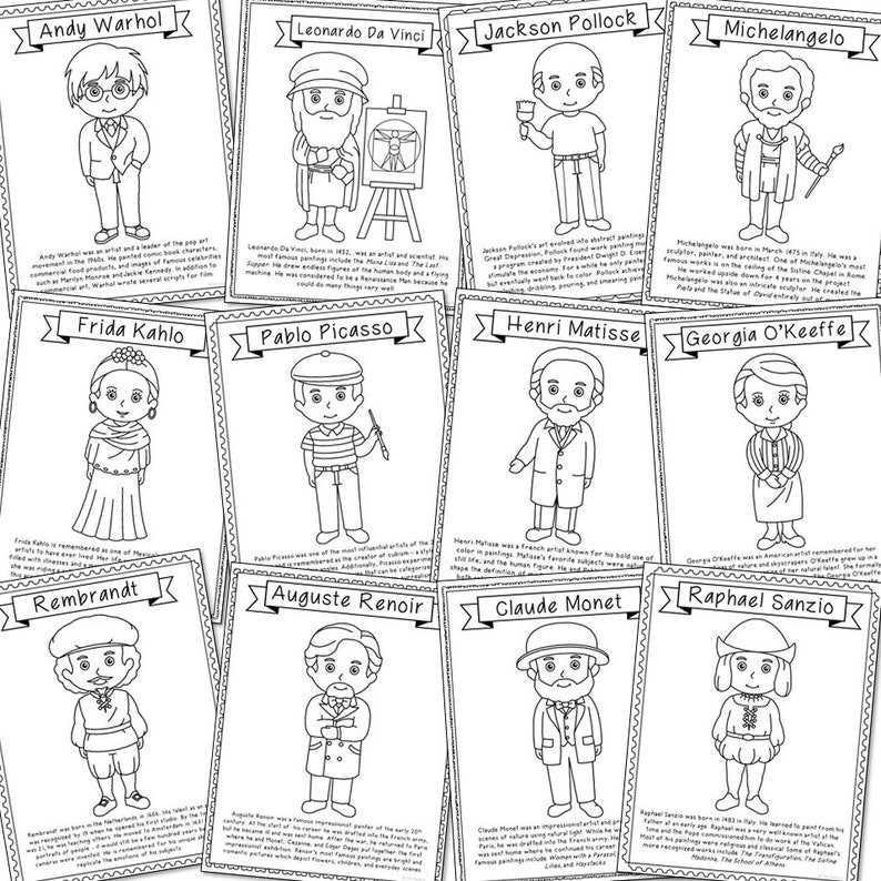 FAMOUS ARTISTS Coloring Page and Posters Art Classroom - Etsy