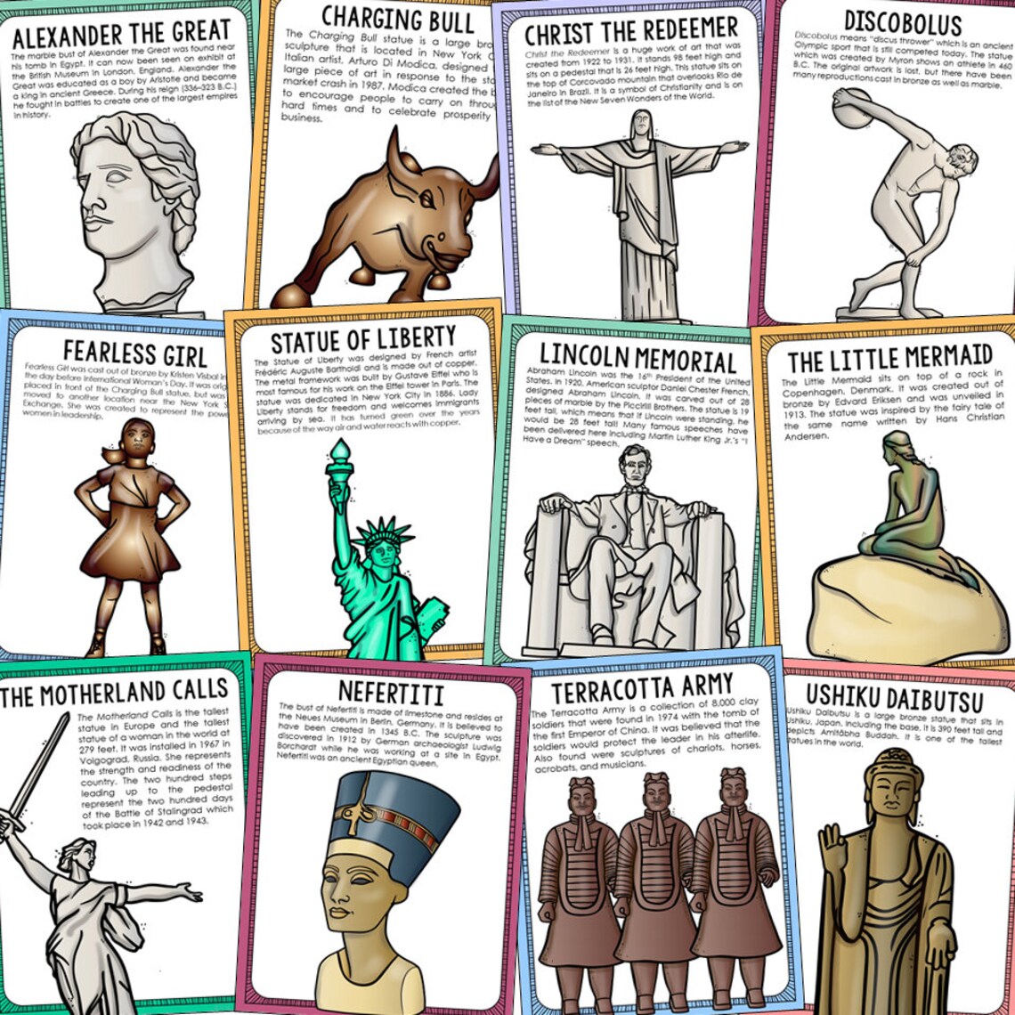 FAMOUS STATUES World Landmarks Social Studies Activity Printables ...