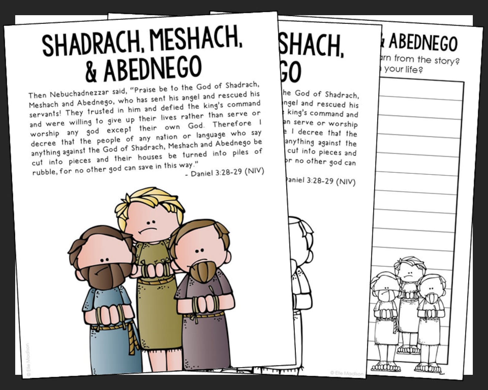 SHADRACH, MESHACH, & ABEDNEGO Bible Story Coloring Page Activity | Sunday School Lesson Plan ...