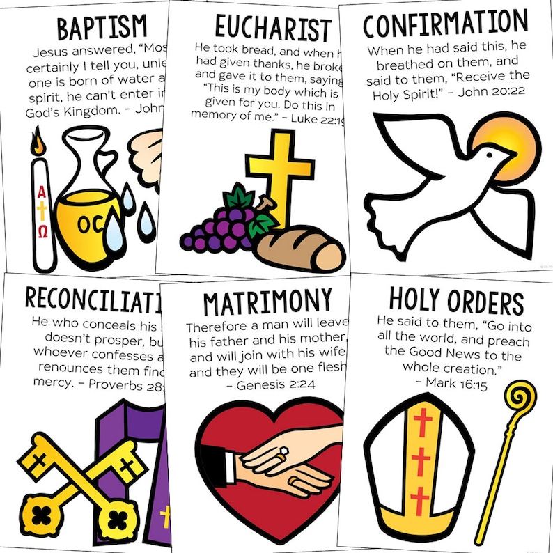 Seven Sacraments for Kids Catholic Poster & Coloring Page Homeschool ...